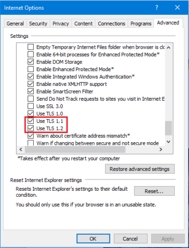 Enabling TLS 1.1 and TLS 1.2 on Internet Explorer - Clean Power Research